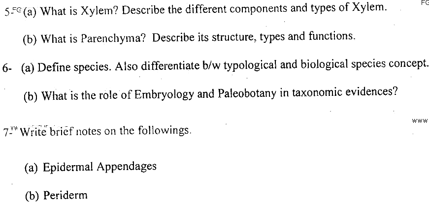 MSc Part 2 Botany Plant Anatomy And Taxonomy Of Angiosperms Past Paper ...